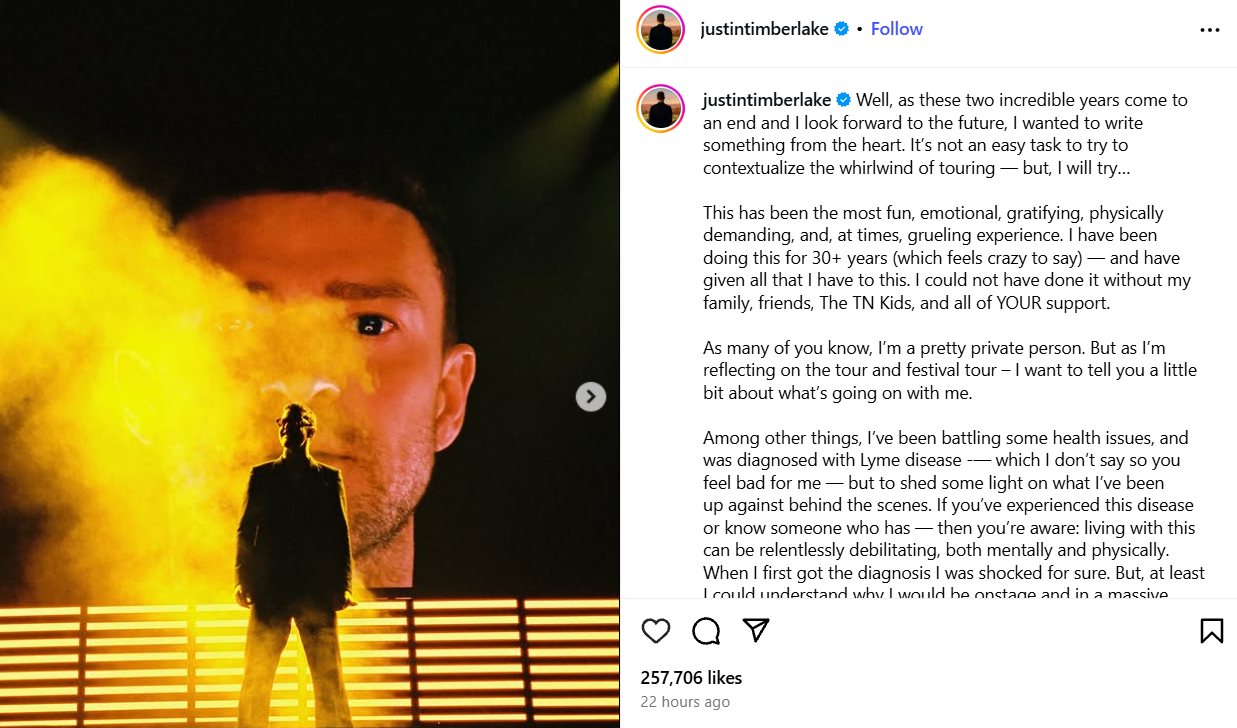 Justin Timberlake Shares He Is Battling Lyme Disease - The HyperHive